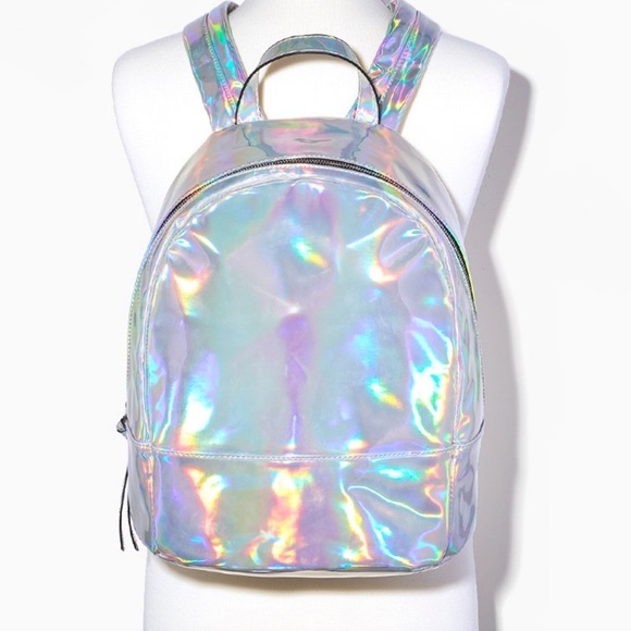 Charming Charlie | Bags | Large Iridescent Holo Holographic Backpack ...